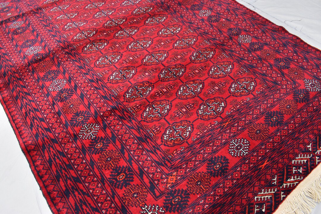 4x6 Ft Red Turkmen Mori Gul Rug/afghan Handmade Fine Quality Wool ...