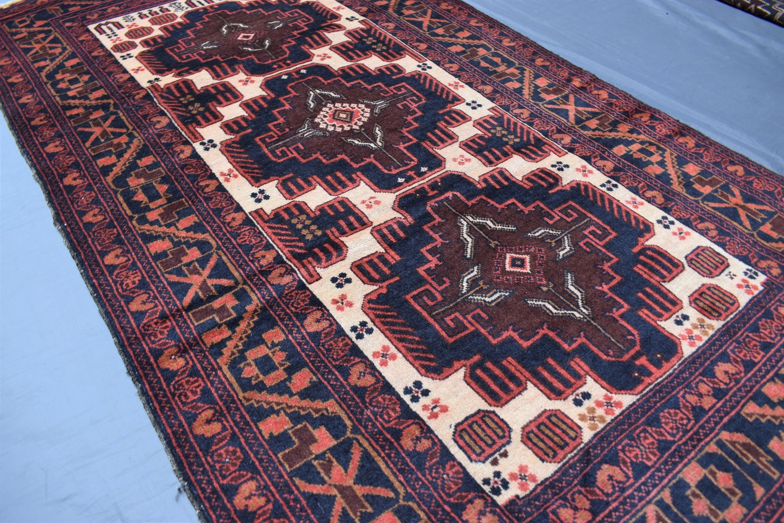 Antique Turkmen Geometric Baluchi Rug 7.2x3.9 Ft Afghan Handmade Wool ...