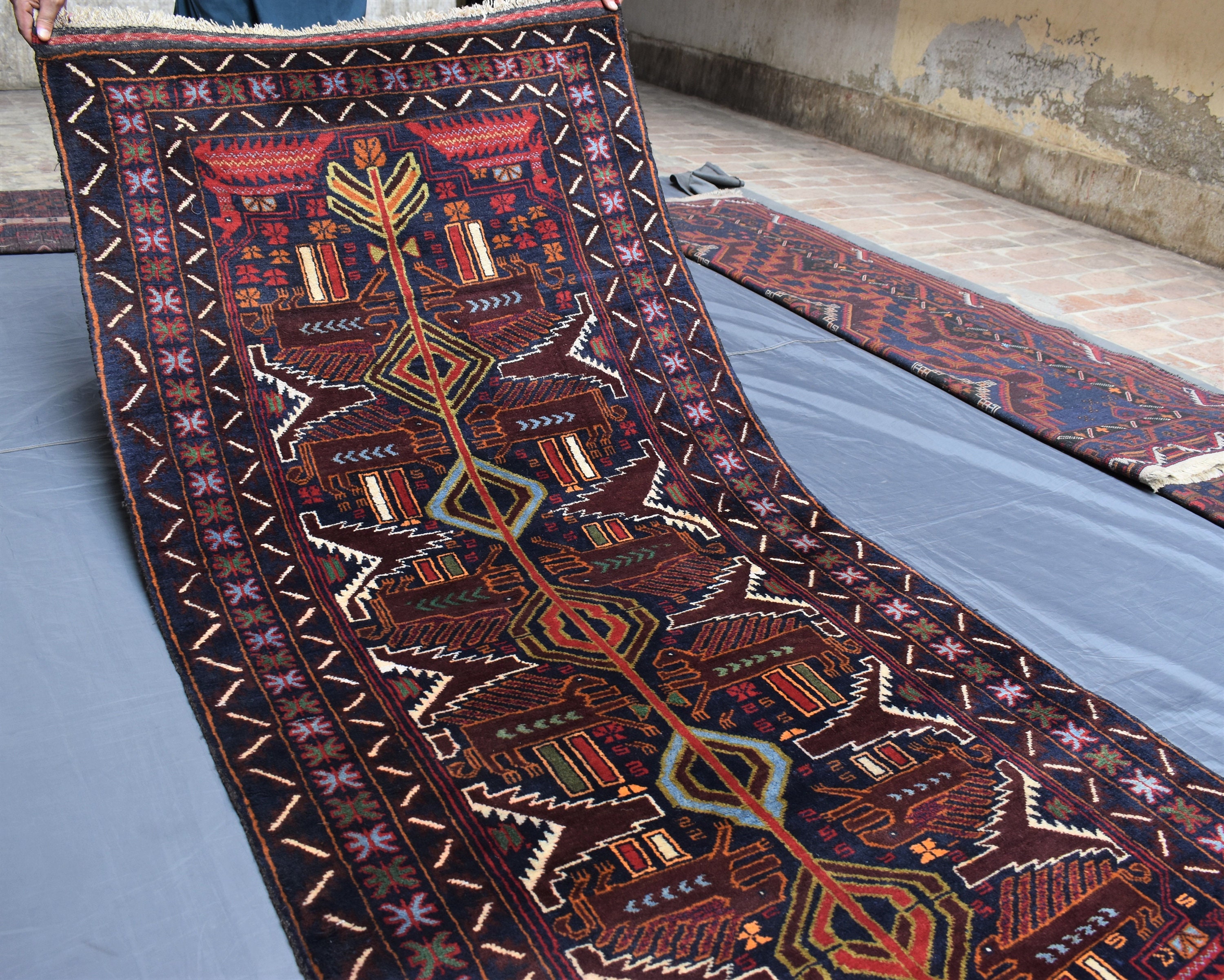 4x7 Ft Vintage Pictorial Rug Afghan Handmade Fine Quality - Etsy