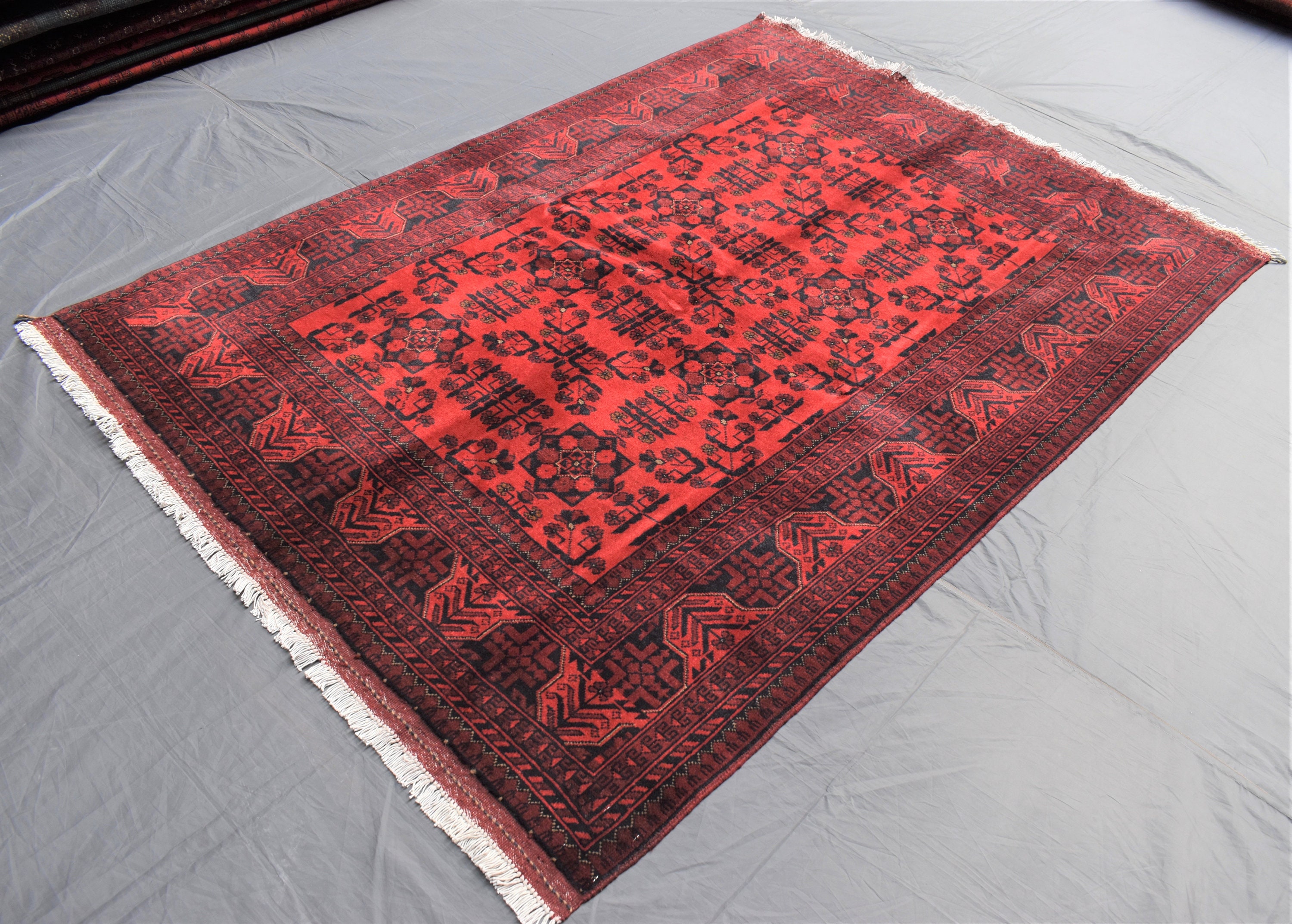 Red Bukhara Turkmen Rug, 7x5 Ft Afghan Handmade Soft Wool Rug, Khal ...