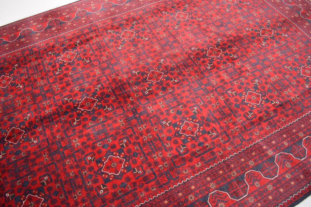 7x10 Ft Red Bokhara Rug/ Afghan Handmade Wool Area Rug/ Oriental Tekke ...