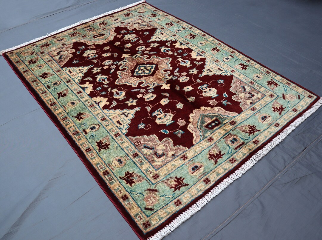 3x4 Red Afghan Carpet - Hand Knotted Wool Rug - Small Area Rug ...