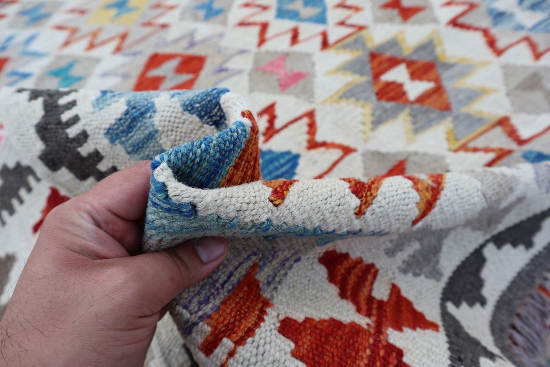 7x9 Ft. Afghan Kilim - Handmade Natural Wool and Dyes Rug - Bedroom Rug ...