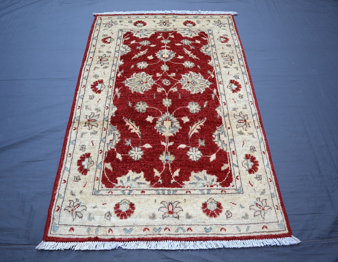 3x4 Rug Afghan Red Carpet Hand Knotted Wool Small Area Rug Bathroom Rug ...