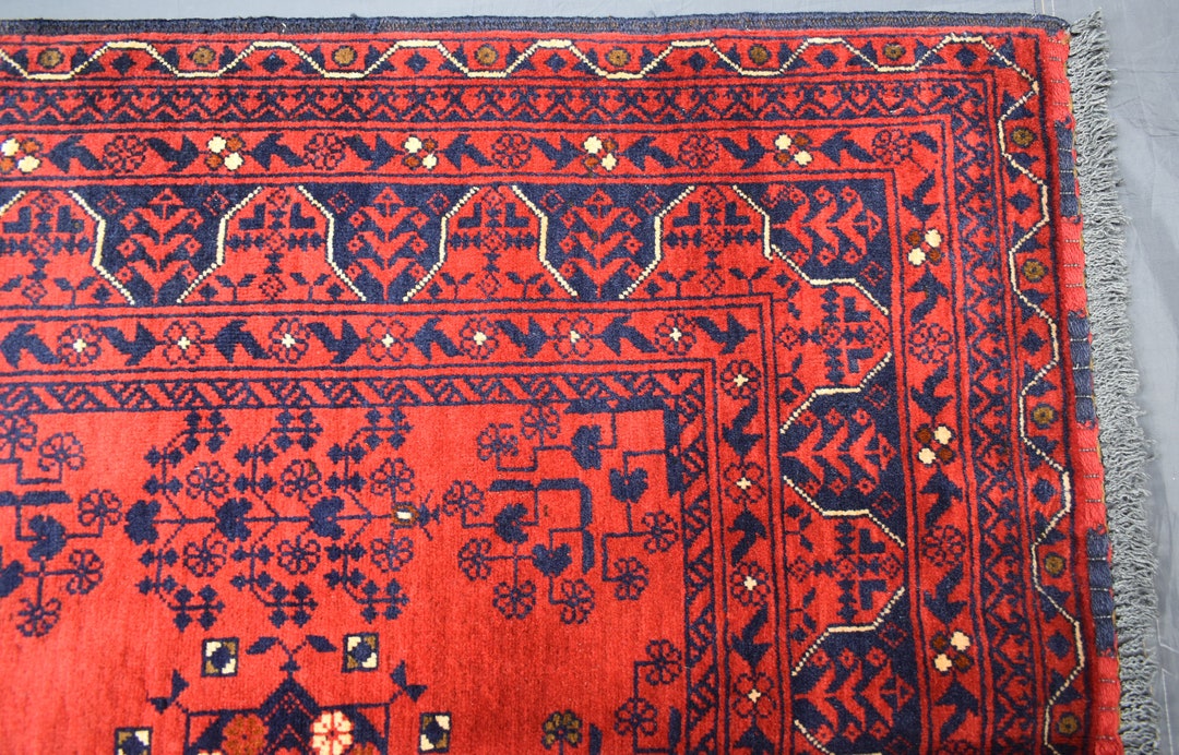 3x5 Red Rug/ Turkmen Red Bukhara Rug/ Afghan Handmade Wool Area Rug ...