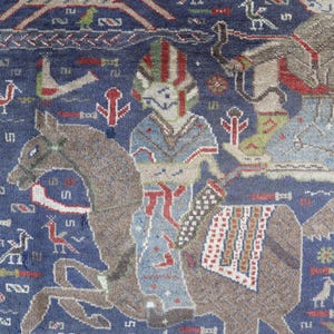 Afghan Pictorial Rug/ 3.9x6.9 Ft Vintage Handmade Pictorial Carpet ...