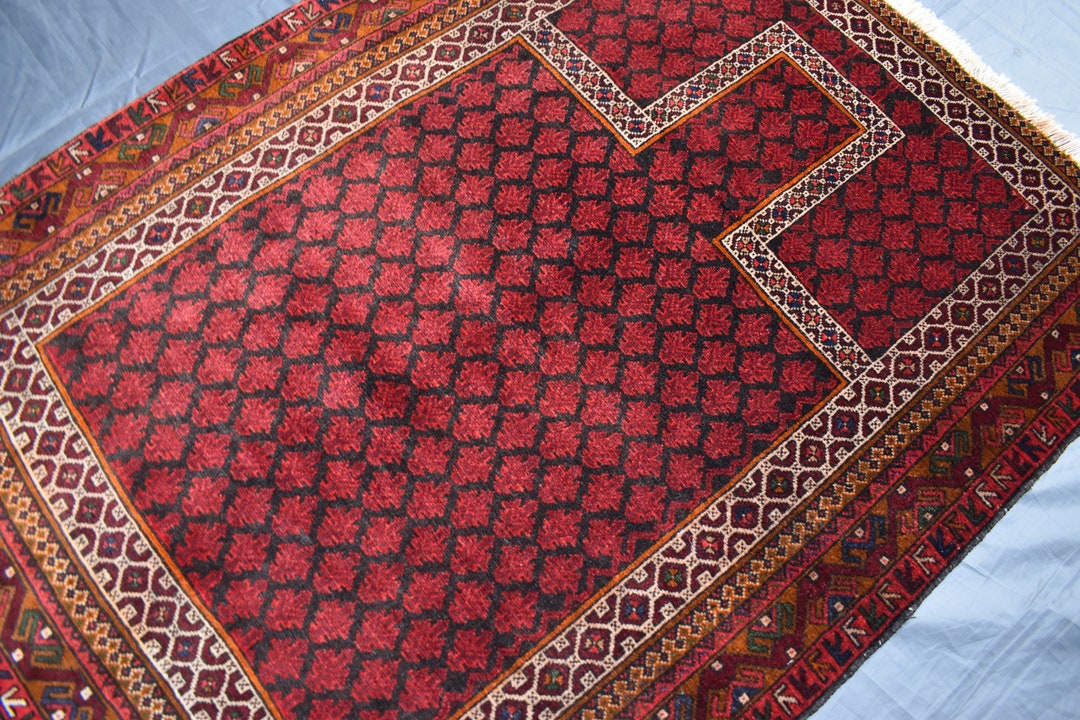 Afghan Prayer Rug 3x4 Ft, Vintage Prayer Mat, High Pile Soft Wool Rug ...
