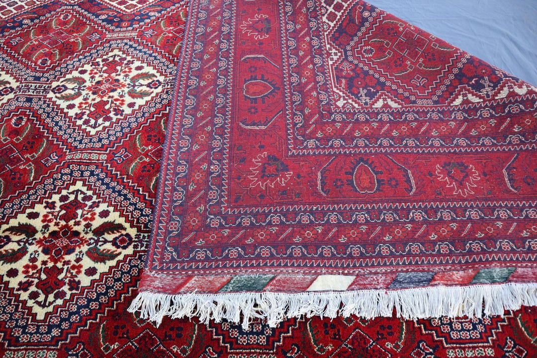 10x14 Large Red Rug, Turkmen Chinar Gul Design, Handmade Wool Afghan ...