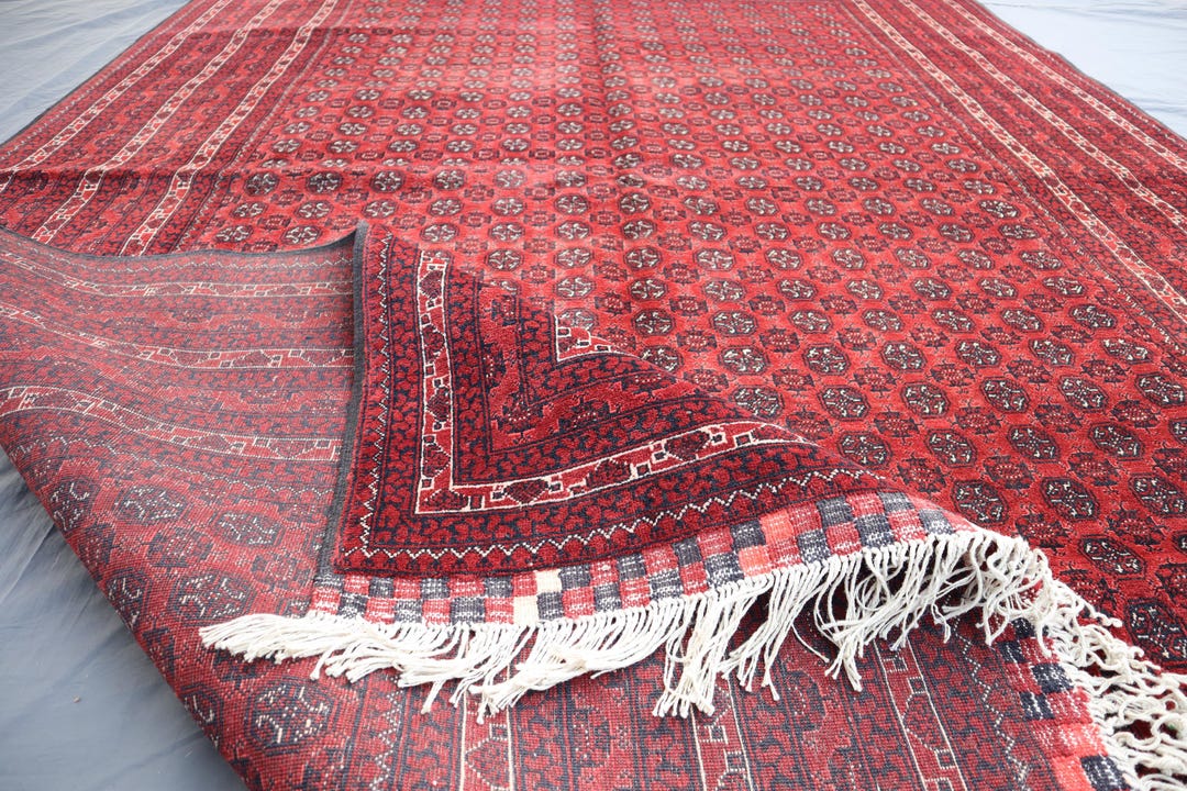 7x10 Afghan Red Fine Rug/ Turkmen Khoja Roshani Design Bukhara Rug ...