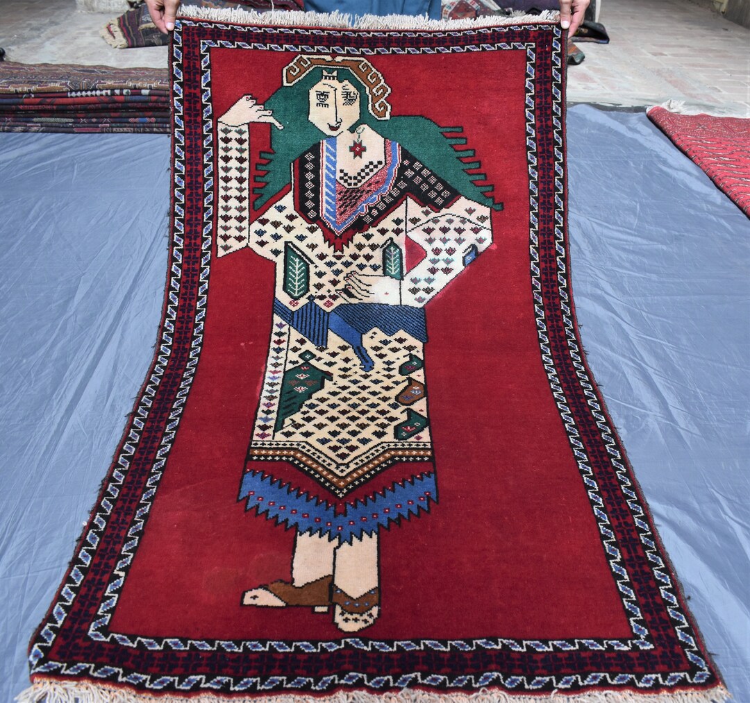 Human Wall Decoration Rug 5.2x2.11 Ft, Gorgeous Antique Pictorial Rug ...