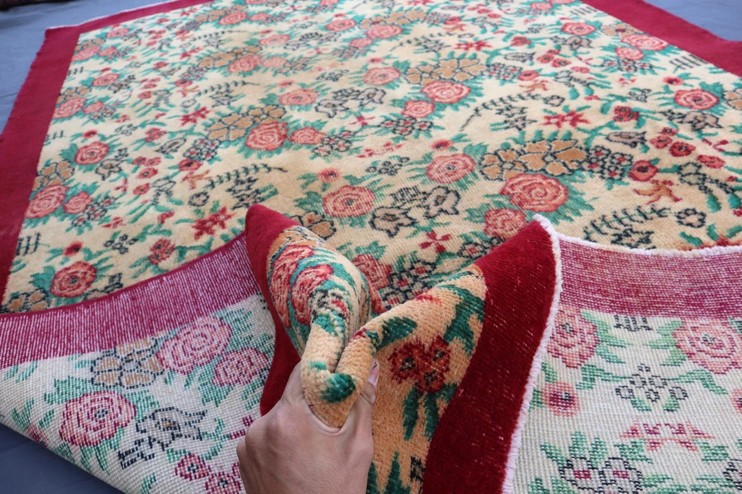 6x9 Ft Antique Turkmen Pattern Rug, Handmade Wool Area Rug, Oriental ...