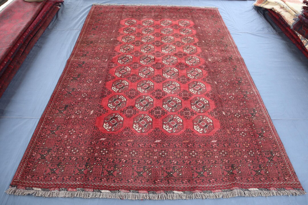 7x10 Ft Antique Turkmen Rug - Afghan Handmade Wool Area Rug - Vintage ...