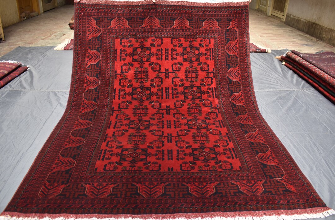 5x7 Feet Afghan Bukhara Rug, Turkmen Handmade Wool Rug, Khal Muhammadi ...