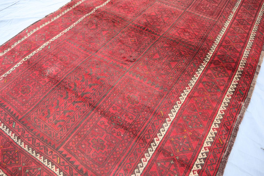 4x6 Ft Turkmen Red Carpet, Afghan Hand Knotted Veg Dyes Wool Turkish ...