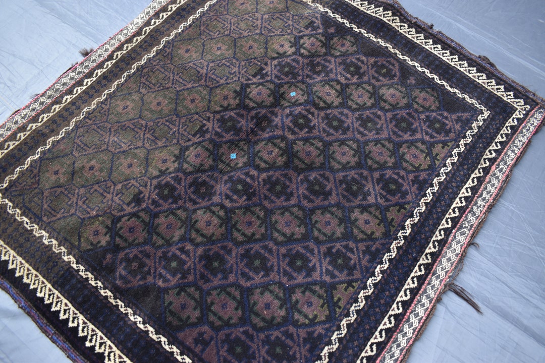 Vintage Square Rug 3x3 Ft Afghan Veg Dye Hand Knotted Wool - Etsy