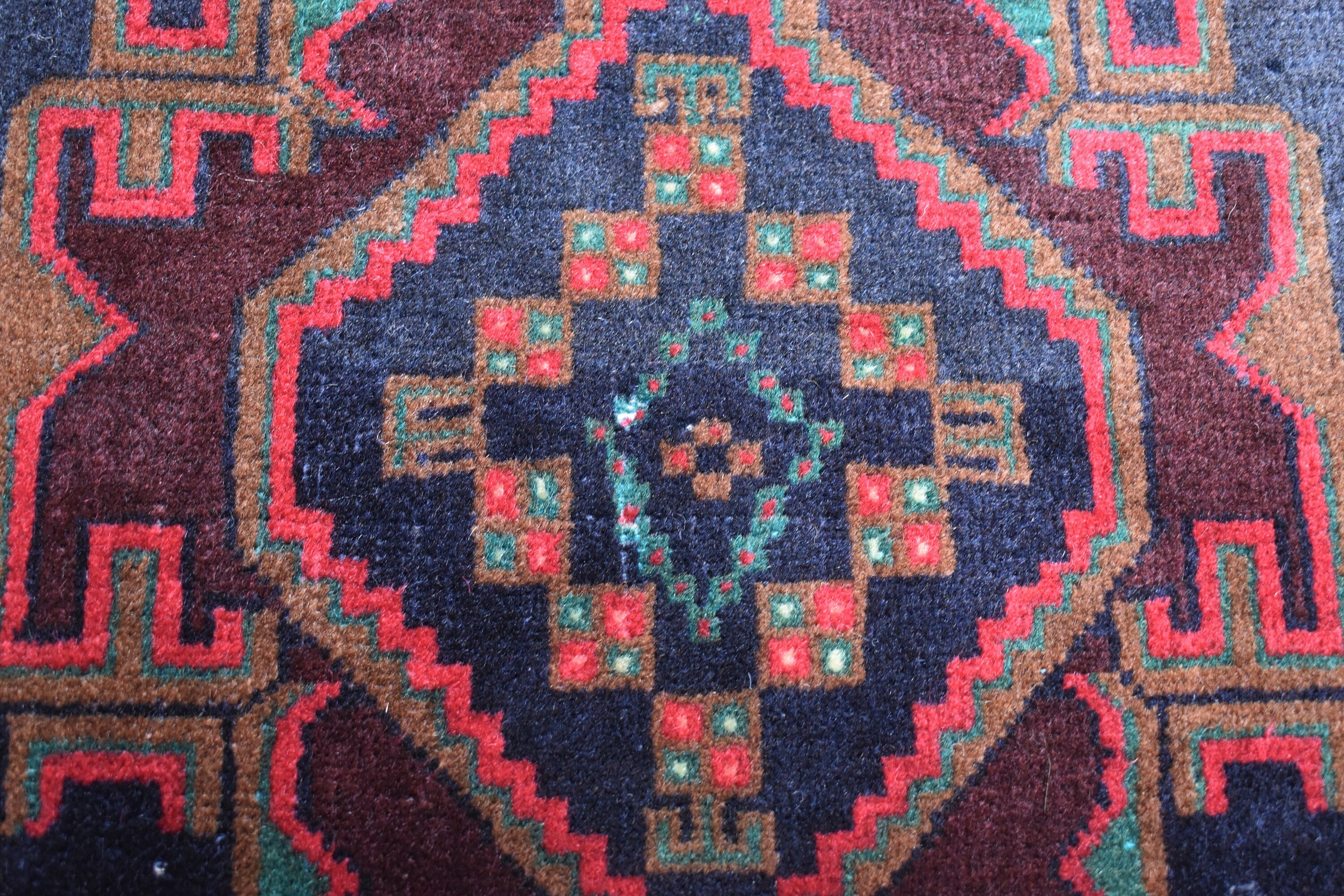 4.2x2.5 Vintage Rug, Red Blue Soft Wool Pile Handmade Area Rug, Natural ...