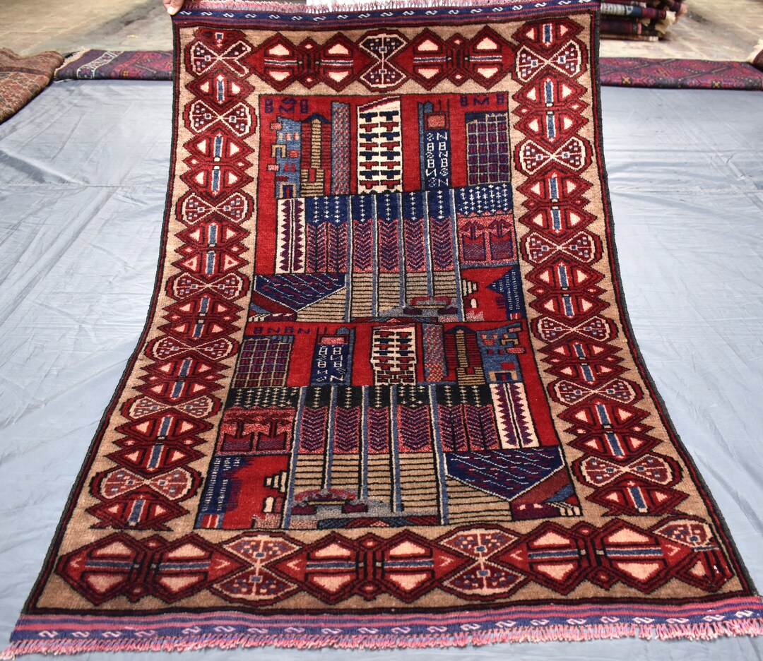 Tree of Life Rug, Antique Pictorial Rug, Geometric Balochi Rug/ Fine ...