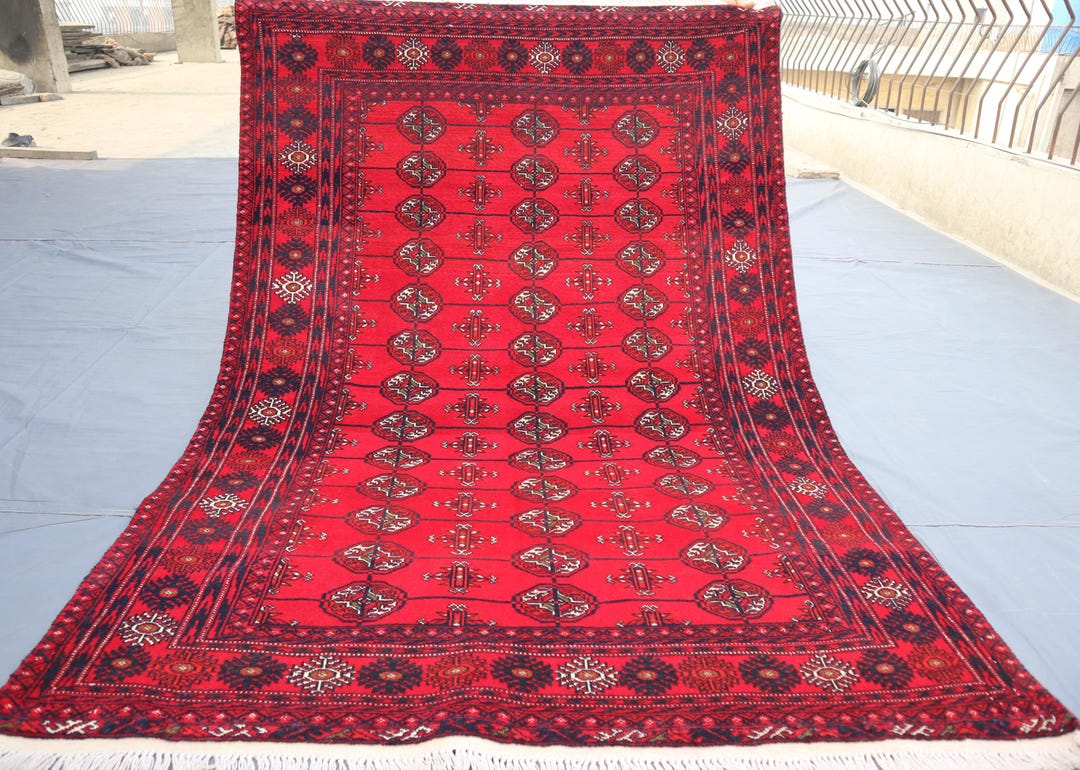 Vintage Faded Rug 4x5 Ft, Collectors Piece Rug, Turkmen Mori Gul Design ...