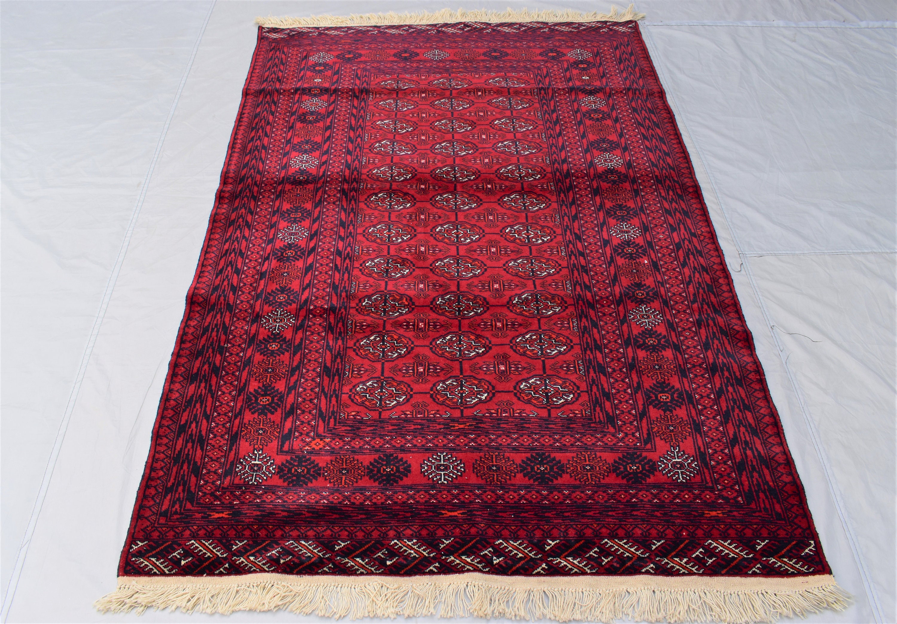 4x6 Ft Red Turkmen Mori Gul Rug/afghan Handmade Fine Quality Wool ...
