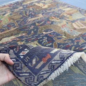 Afghan Pictorial Rug/ 3.9x6.9 Ft Vintage Handmade Pictorial Carpet ...