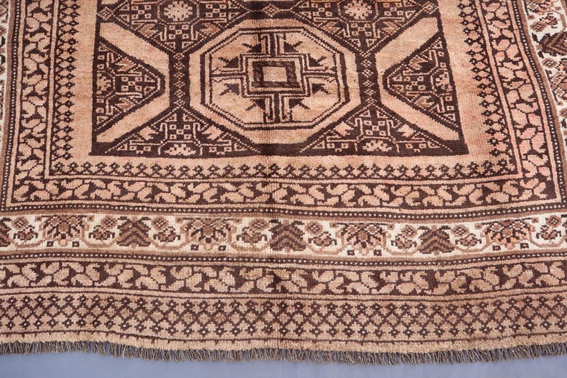 5.0x9.5 Ft Afghan Antique Rug, Afghan Handmade Wool Rug, Terracotta Low ...