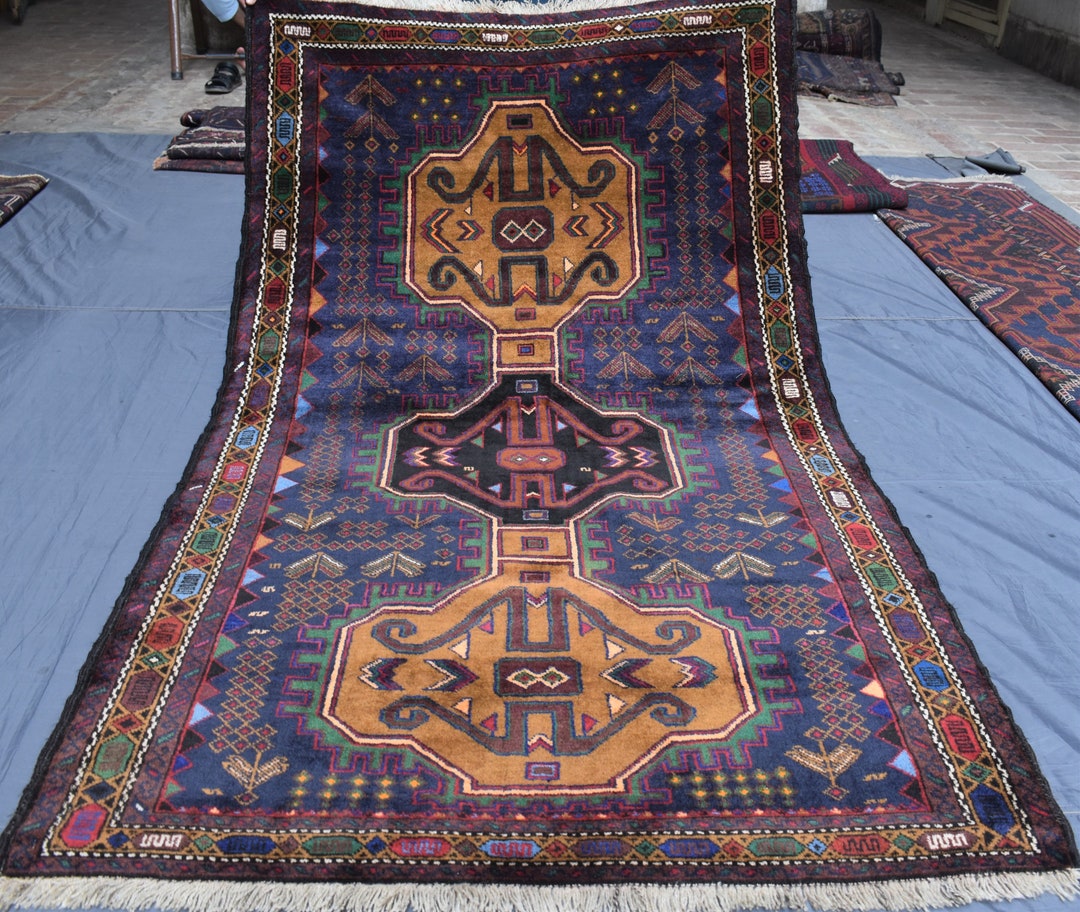4x6 Ft Gorgeous Balochi Pattern Handmade Geometrical Rug Turkmen Hand ...