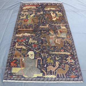 Afghan Pictorial Rug/ 3.9x6.9 Ft Vintage Handmade Pictorial Carpet ...