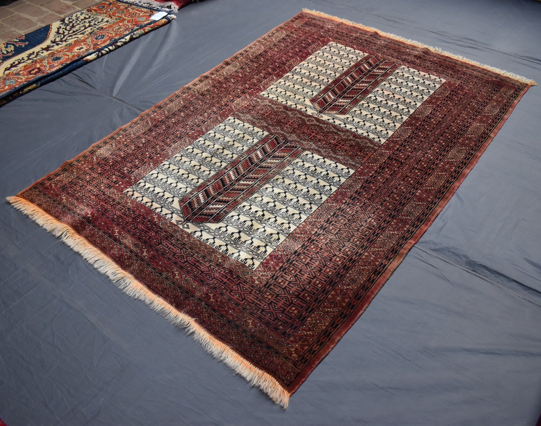 Antique Turkmen Parda Rug, 4.0x6.5 Natural Veg Dyes Rug, Handmade Wool ...