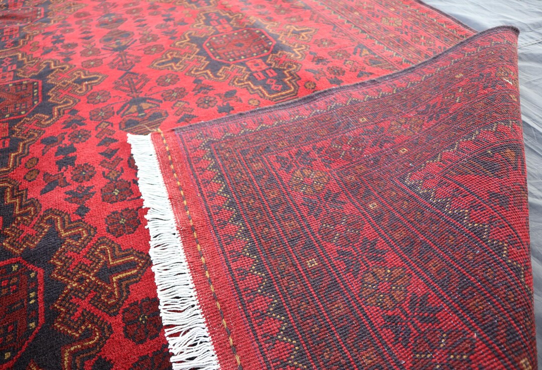 Turkmen Red Carpet 7x10, Afghan Bukhara Rug, Turkmen Handmade Wool Rug ...