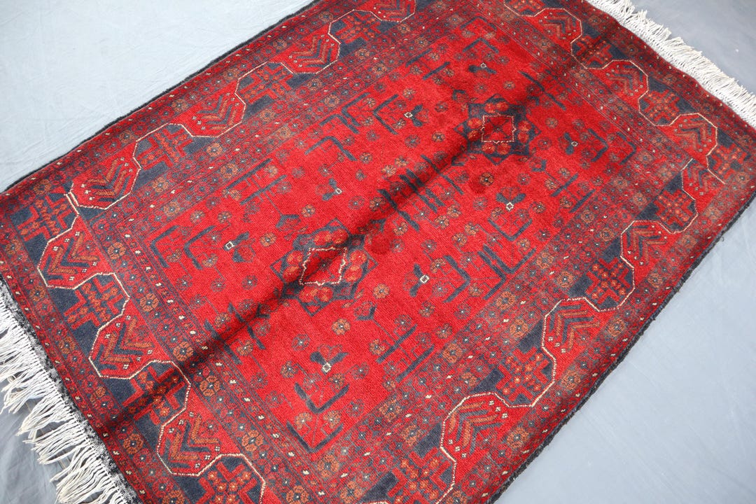 Afghan Turkmen Bukhara Rug, Red Afghan Handmade Soft Wool Rug, Turkmen ...