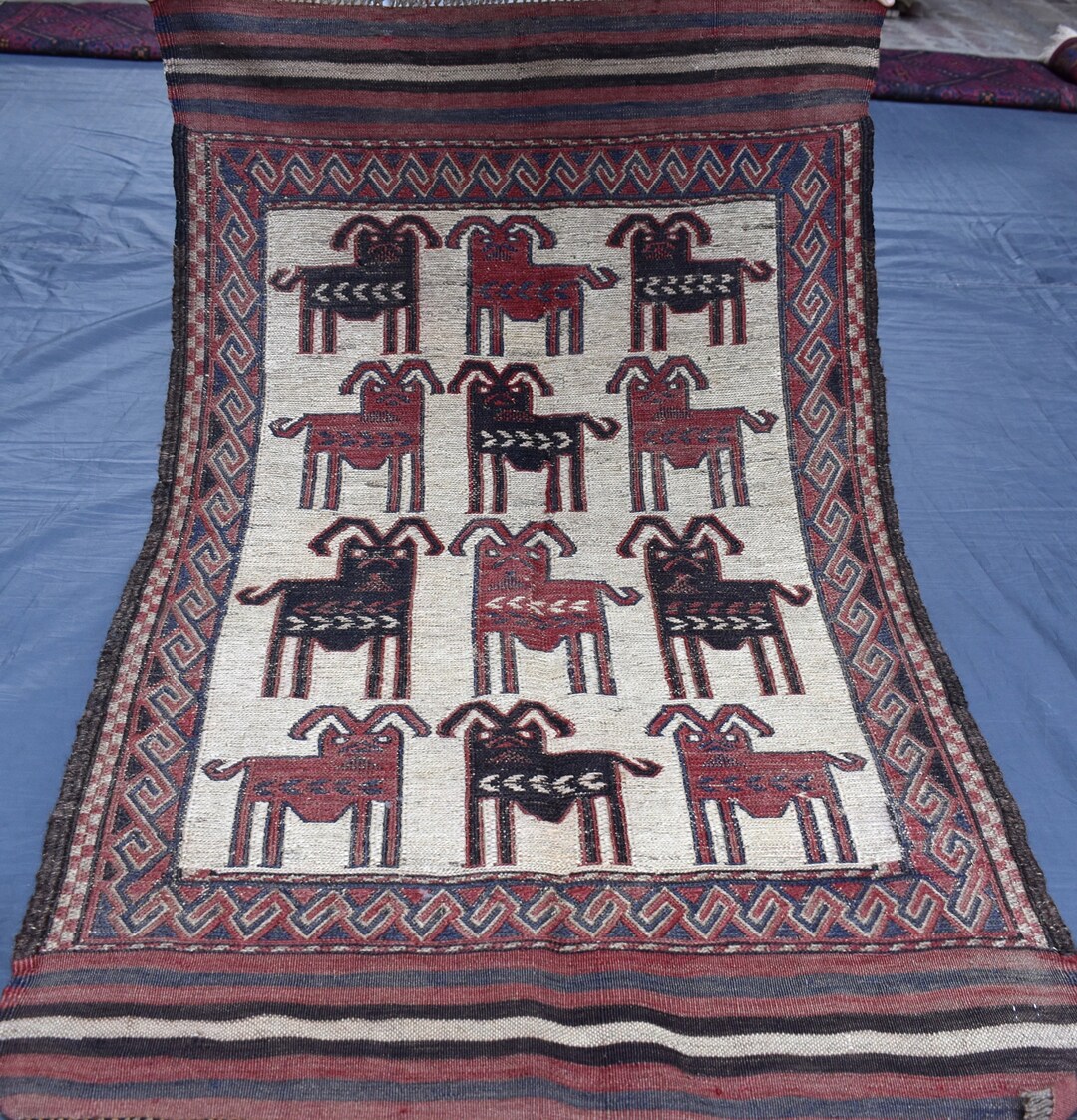 3x4 Ft Vintage Pictorial Hunting Rug, Afghan Handmade Natural Dye Wool ...