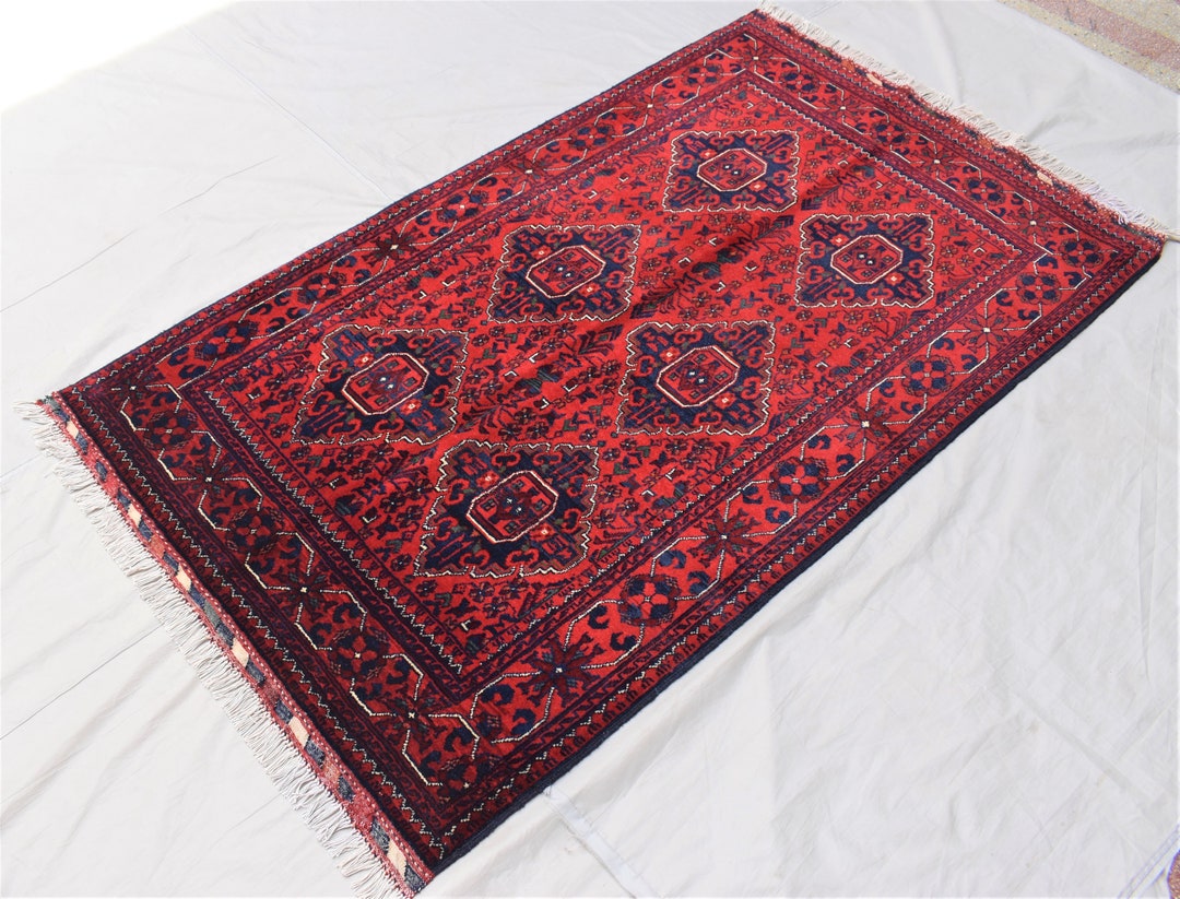 Vintage Rug 5.4 X 3.3 Ft. Turkmen Red Bukhara Rug 3x5 Ft Afghan ...