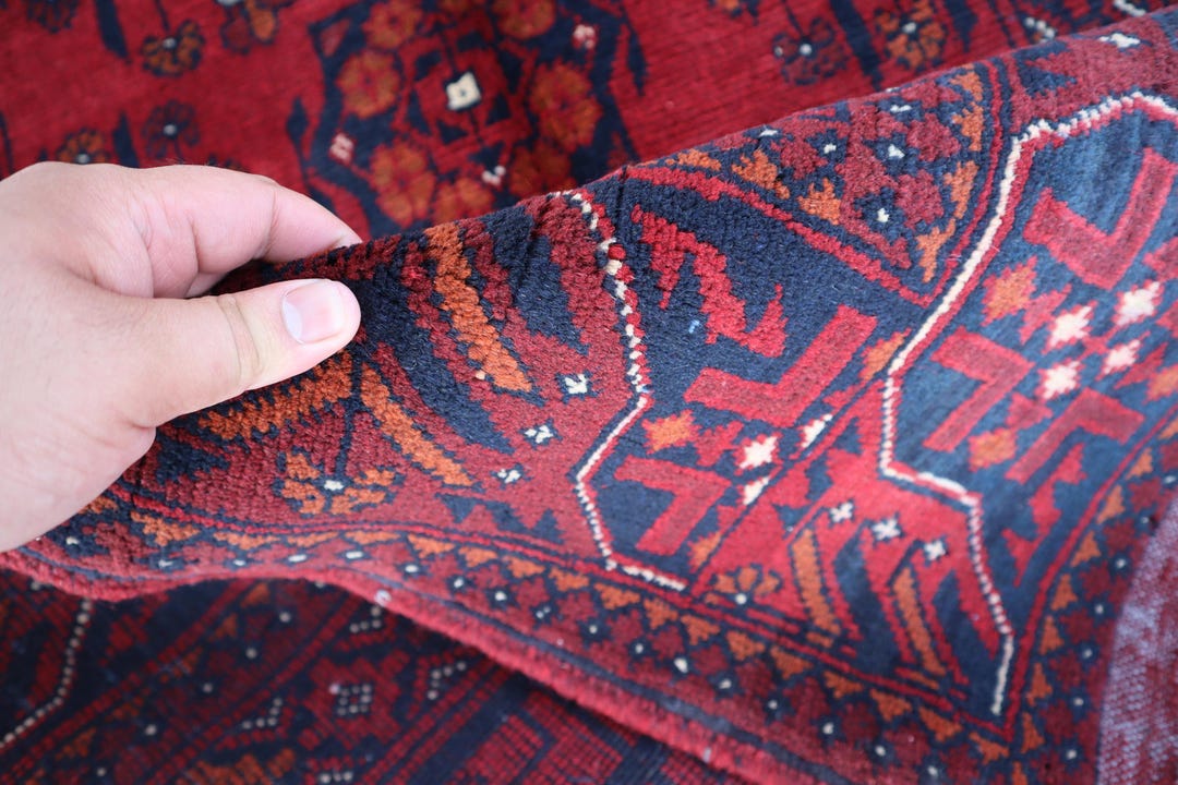 Red Bokhara Rug 3x5 Ft/ Afghan Handmade High Pile Wool Rug/ Khal ...