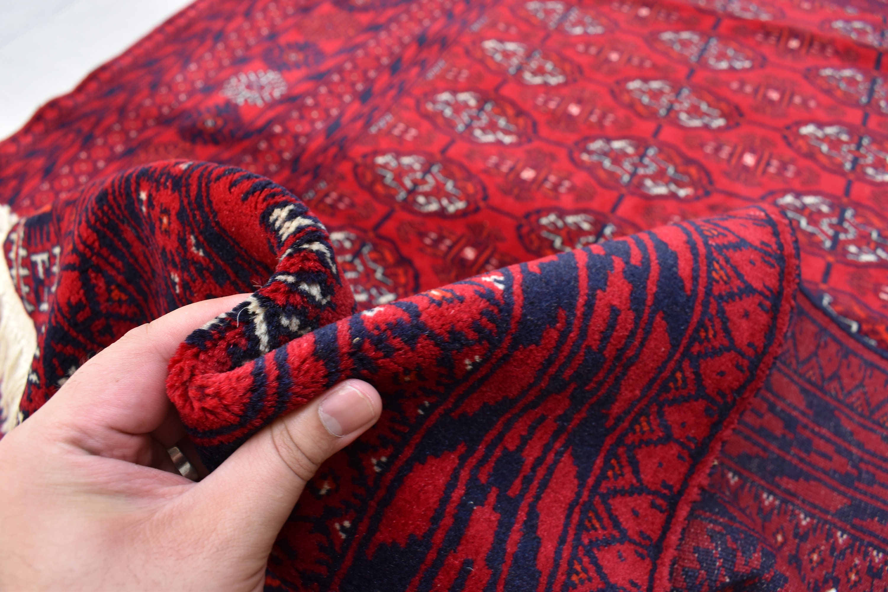 4x6 Ft Red Turkmen Mori Gul Rug/afghan Handmade Fine Quality Wool ...