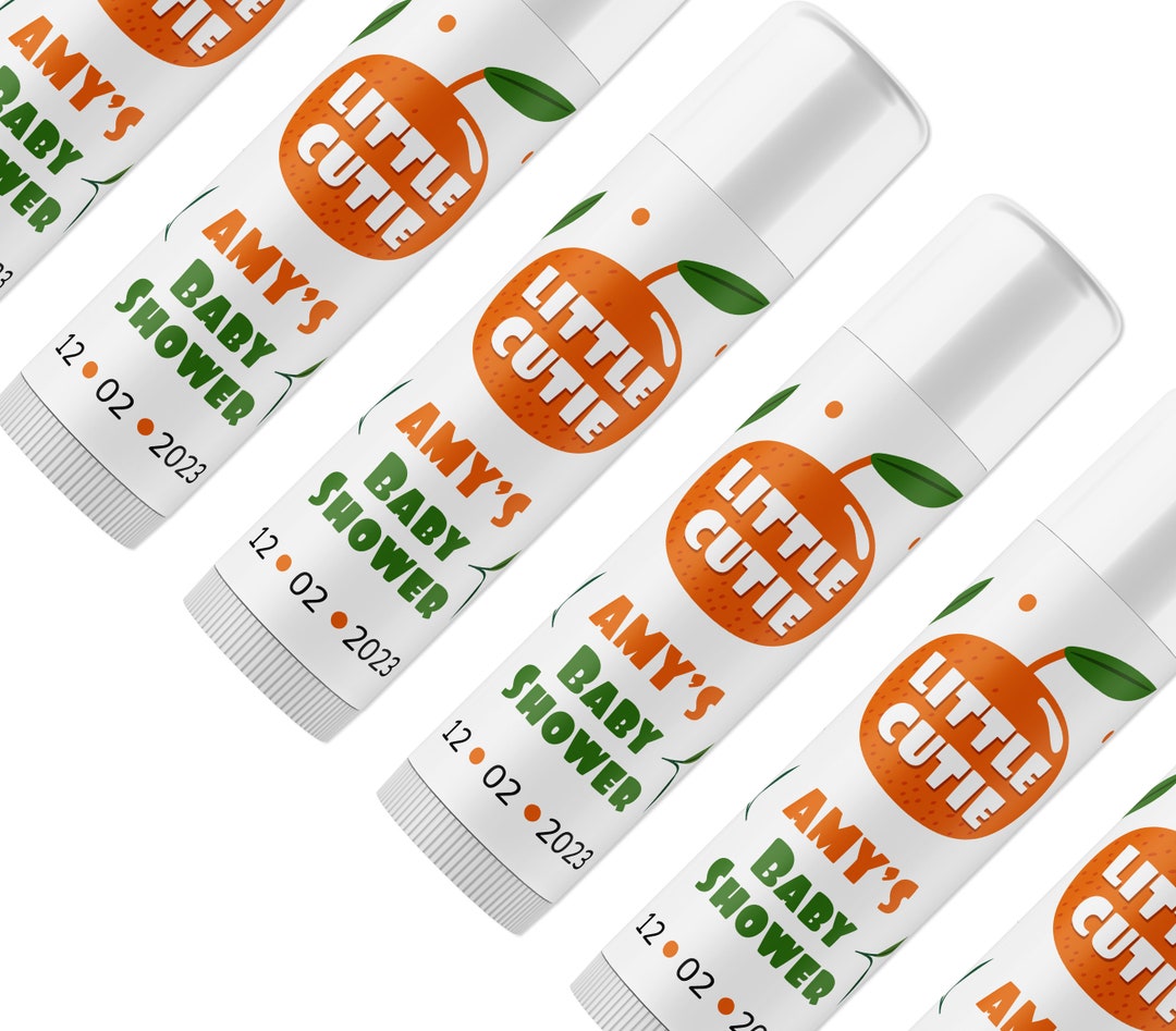 Little Cutie Baby Shower Favors: Personalized Lip Balm, Orange ...