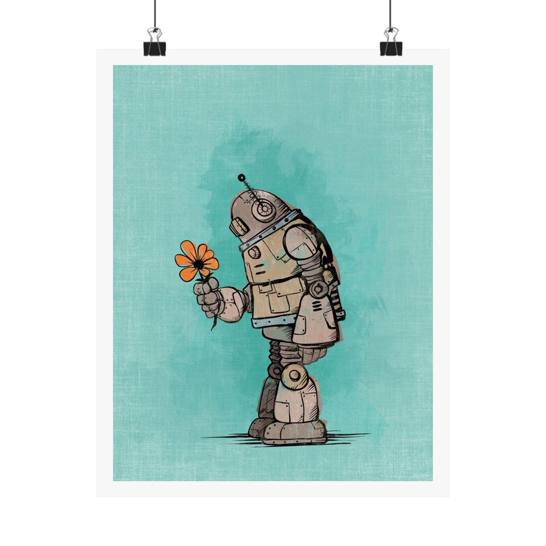 The Robot and the Flower, Children's Wall Decor, Home Office Decor ...