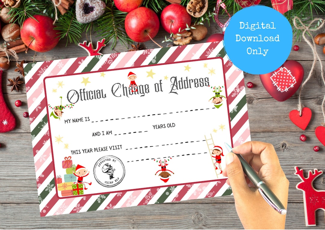 Printable Christmas Xmas Change of Address Form Santa Naughty Elf on ...