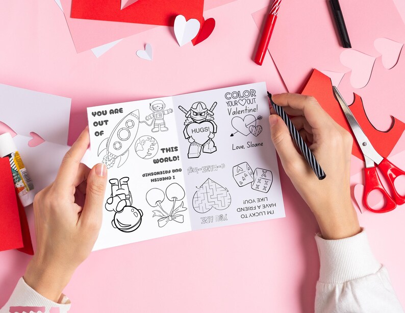 Printable Kids Valentine Coloring 8 Page Zine // Digital Download ...
