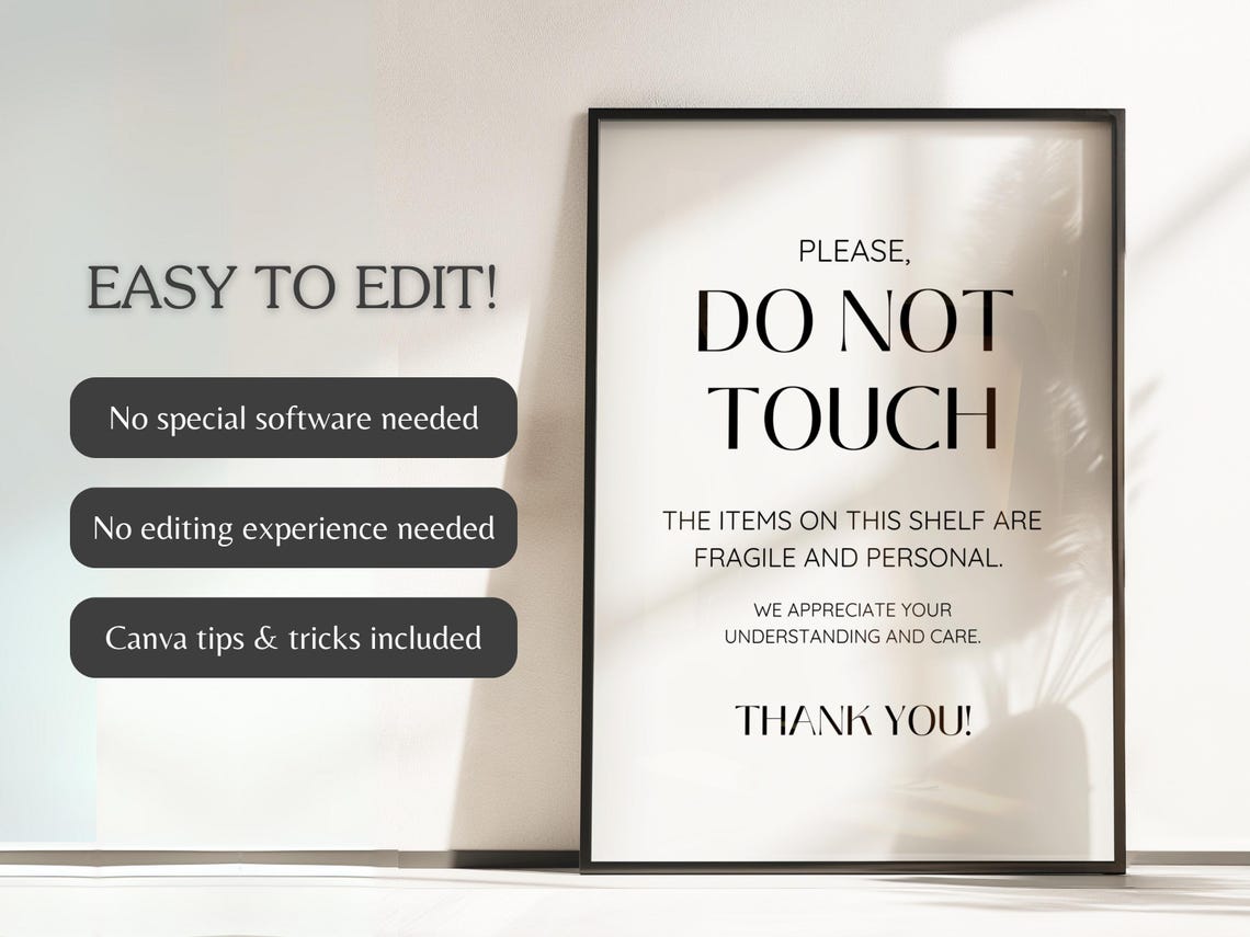 Do Not Touch Shelf Sign Personal Items Airbnb Sign Hands Off, Fragile ...