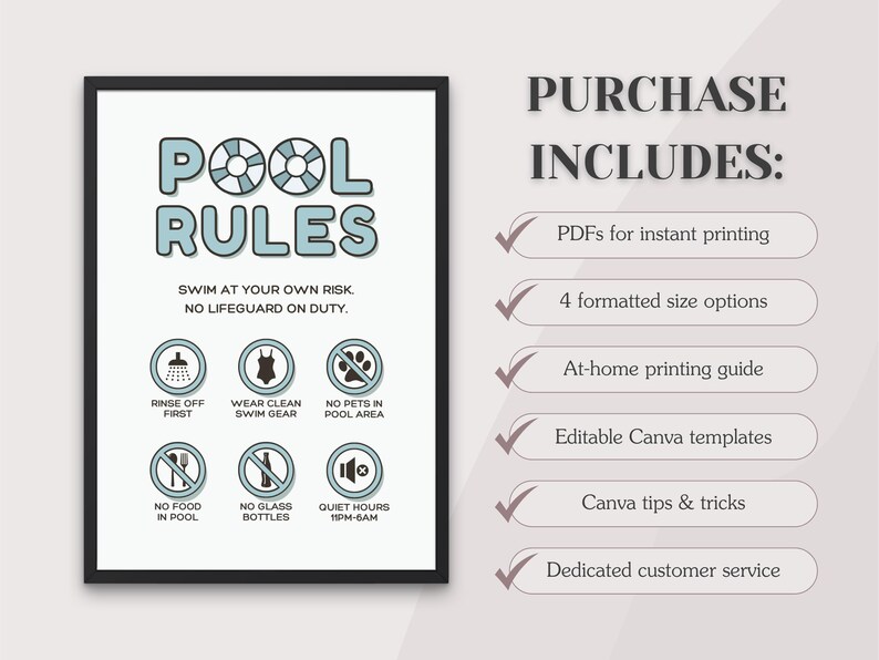 Pool Rules Sign: Printable & Editable Download for Vacation Rental; A4 ...