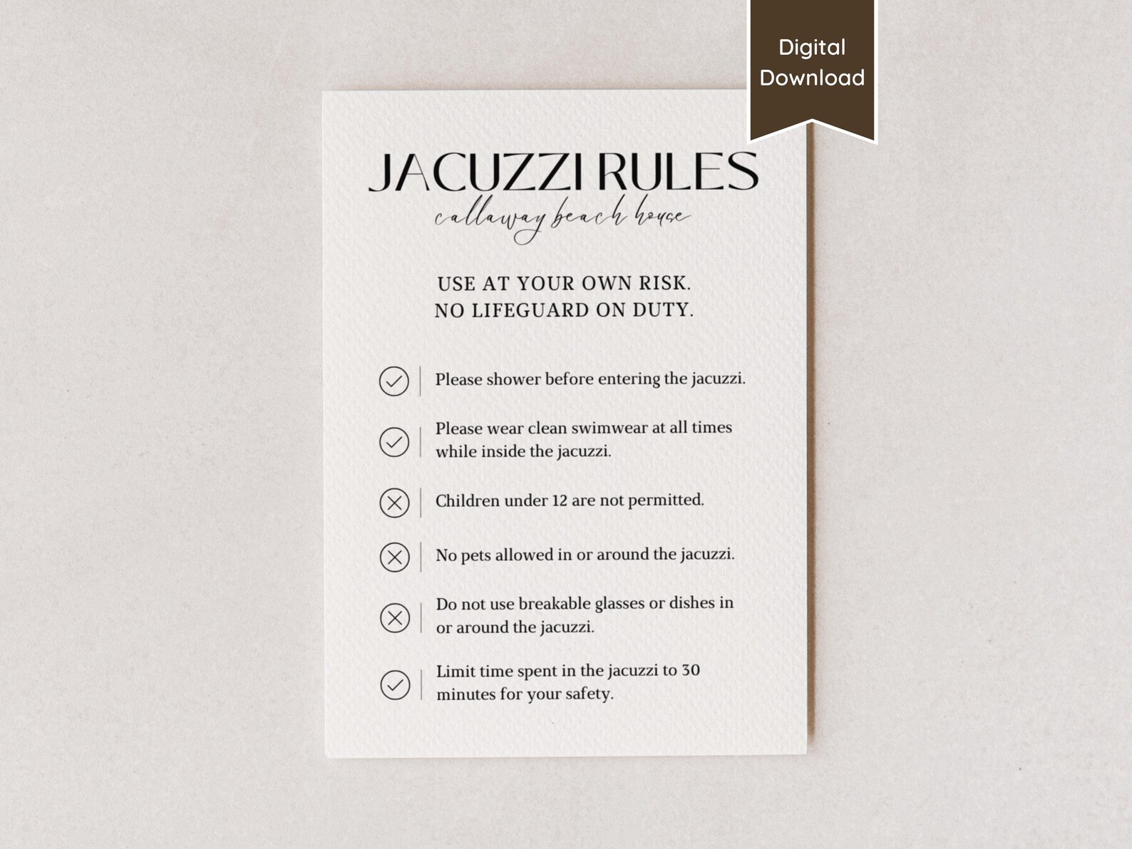 Jacuzzi Rules & Safety Sign for Airbnb or VRBO Rental; Pool + Hot Tub ...