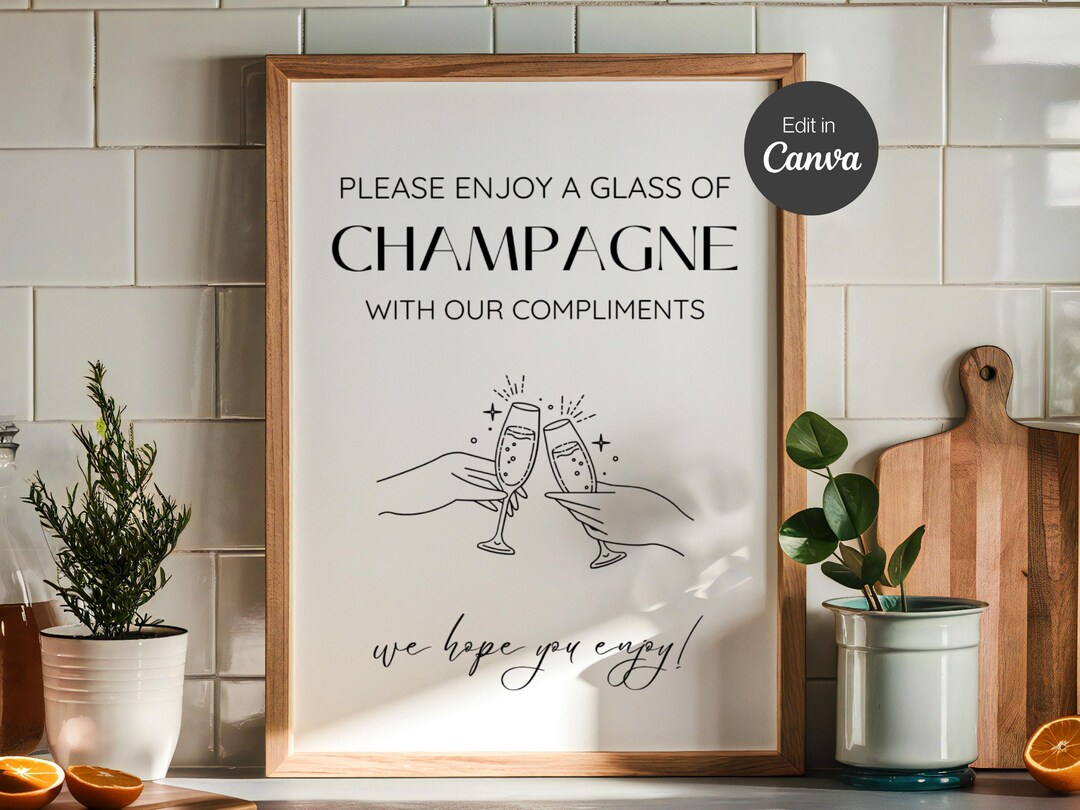 Complimentary Champagne Glass Sign for Airbnb or Business Free Wine ...