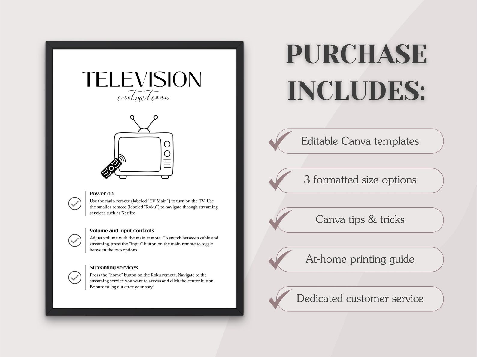 Airbnb Television Instructions Sign; Roku TV, Netflix and Channel Guide ...