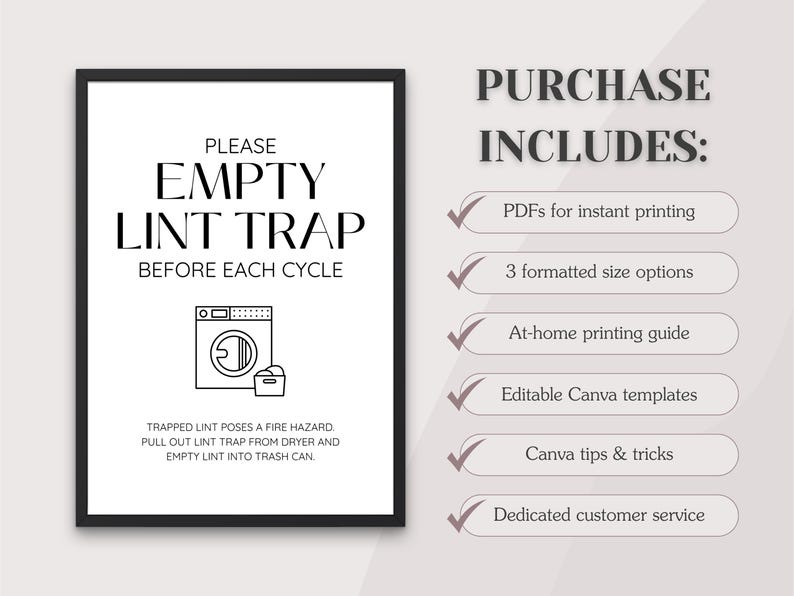 Empty Lint Trap Laundry Sign for Airbnb; Clean Dryer Vent Before Using ...