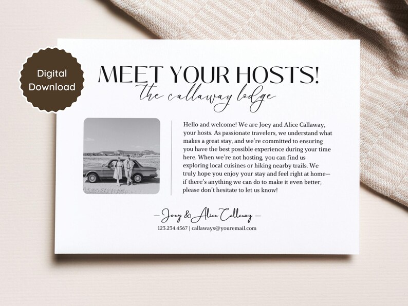 Meet Your Host Card for Airbnb Rental; Welcome and Introduction Sign ...