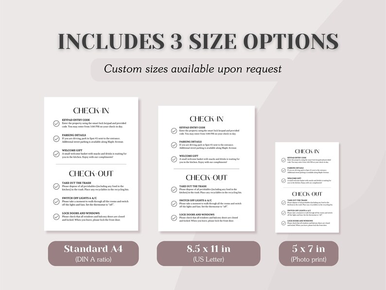 Check-in & Check-out Instructions Sign for Airbnb or VRBO; FULLY ...