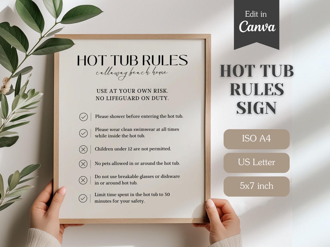 Hot Tub Rules & Safety Sign for Airbnb or VRBO Rental, FULLY ...