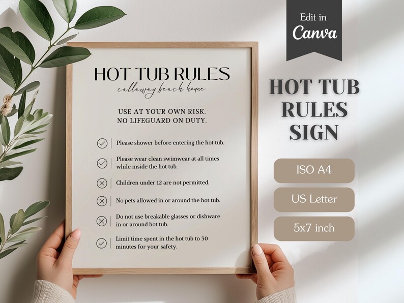 Hot Tub Rules & Safety Sign for Airbnb or VRBO Rental, FULLY ...