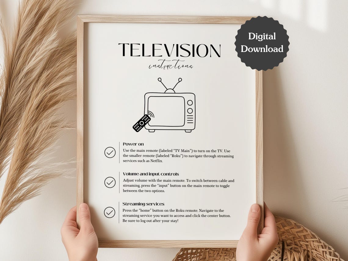 Airbnb Television Instructions Sign; Roku TV, Netflix and Channel Guide ...