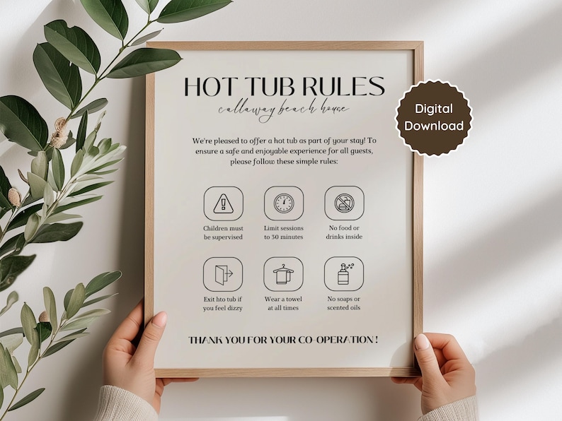 Hot Tub Rules & Safety Sign for Airbnb or Short-term Rental, A4, US ...